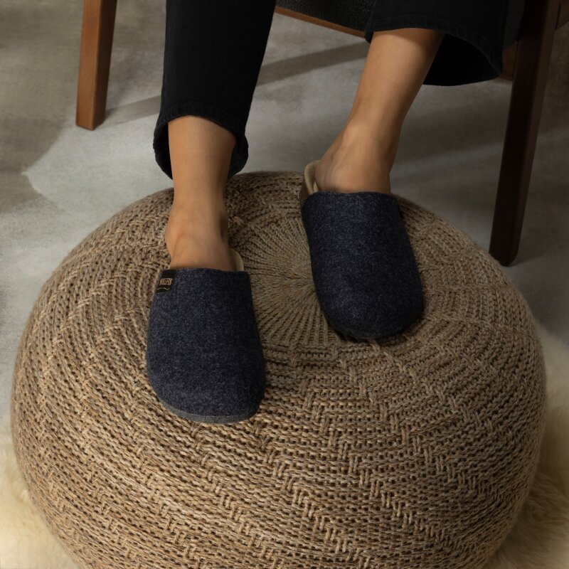 Bio Felt Clogs Navy: Comfortable Wool Felt Slippers for Home